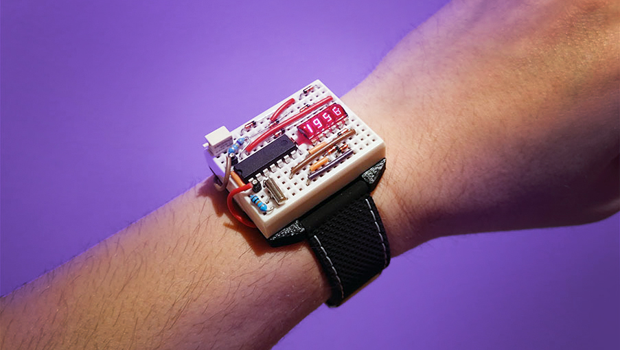 Schematic for Breadboard Wrist Watch: A fun project making a geeky...